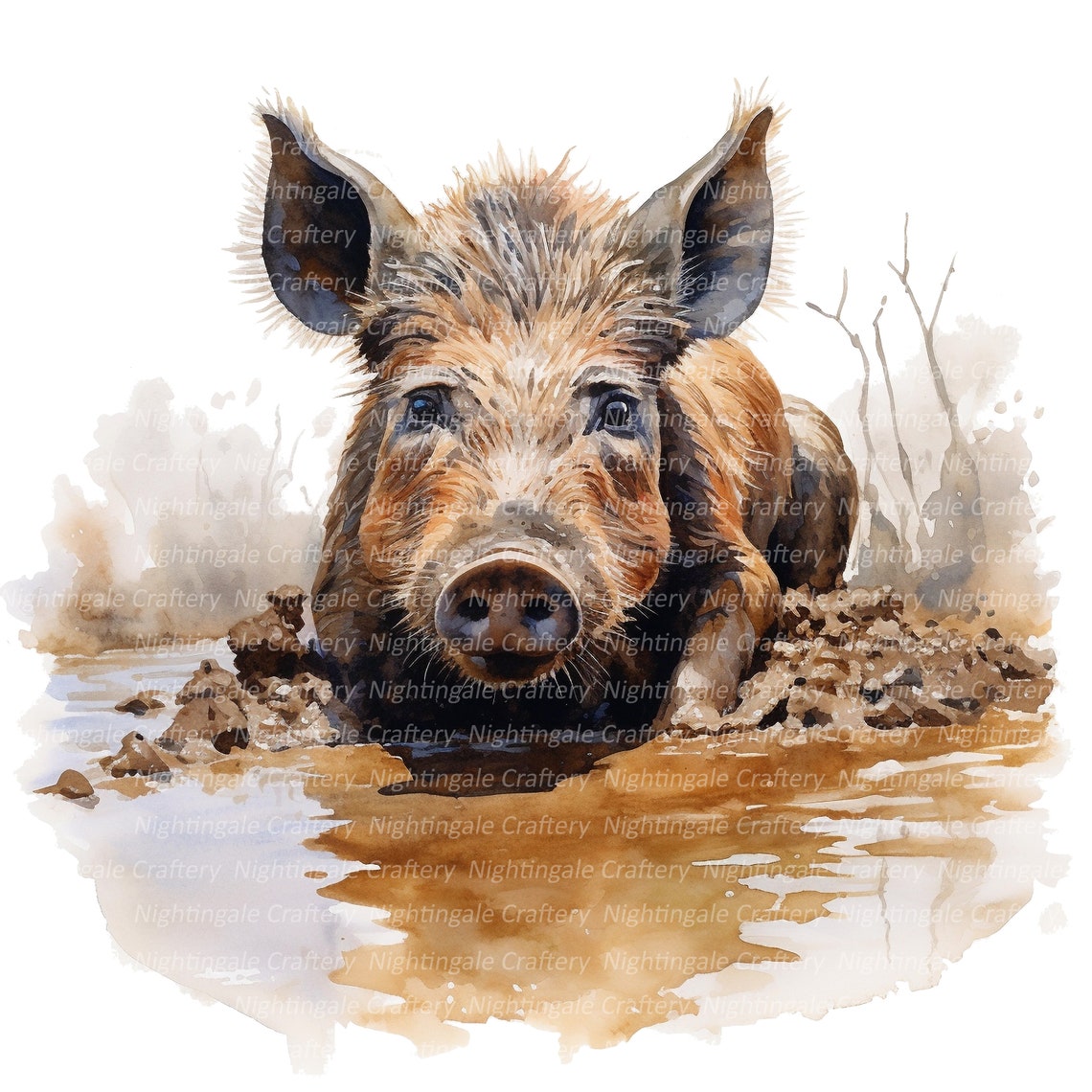 Wild Boar in Forest Clipart Printable Watercolor Clipart 10 - Etsy