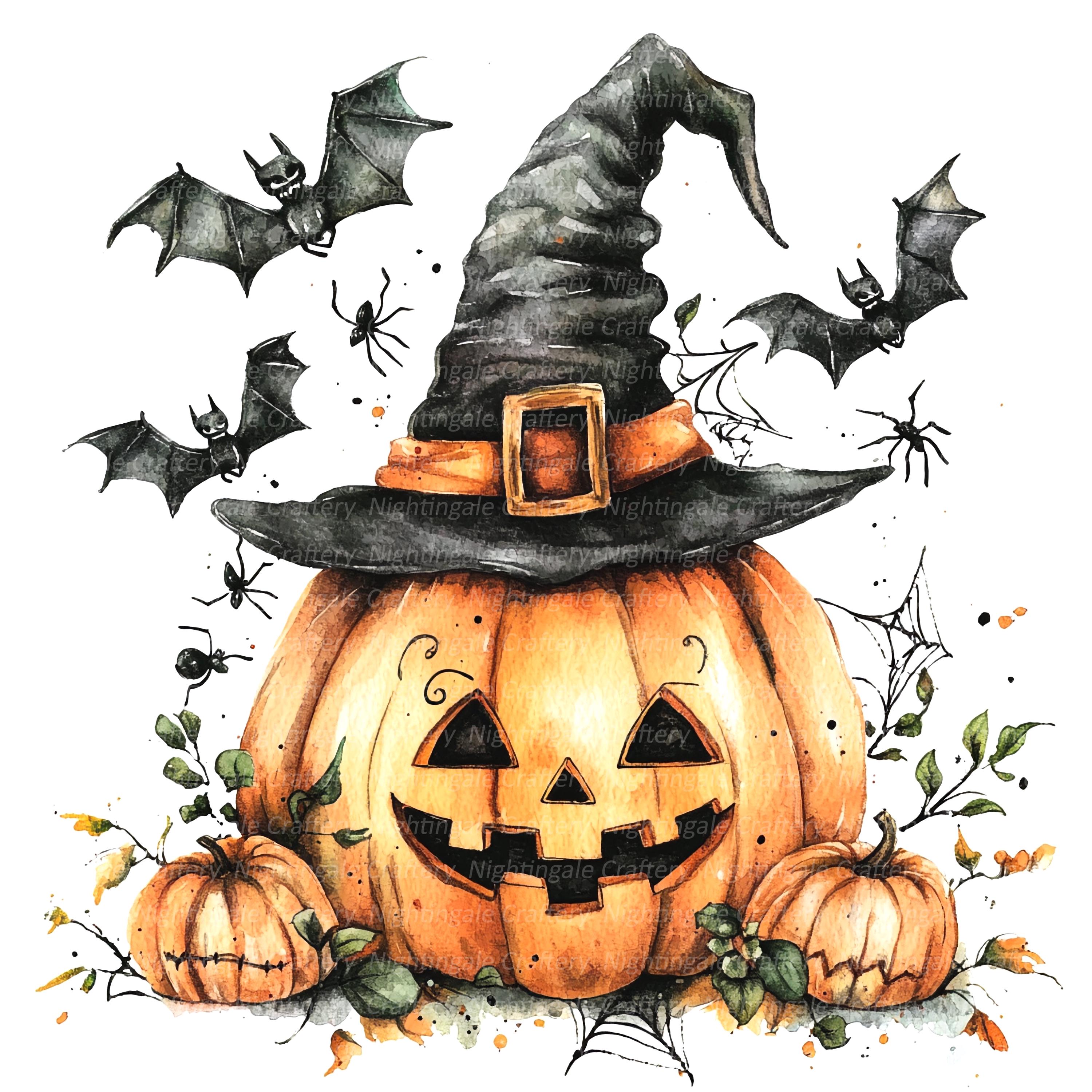 9 Halloween Pumpkin Clipart, Halloween Design, Printable Watercolor ...
