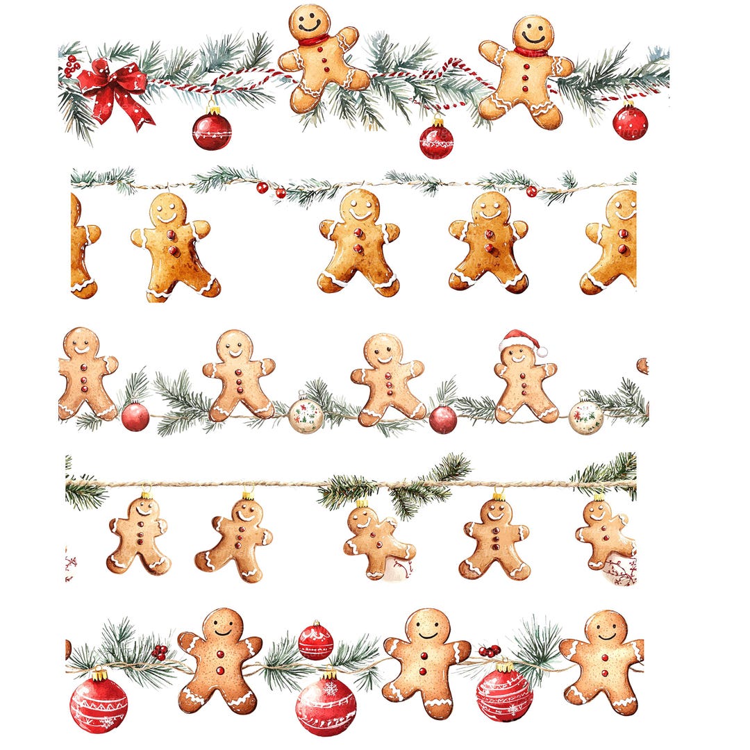 14 Christmas Garland Clipart, Seamless Border, Printable Watercolor ...