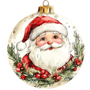 10 Santa Bauble Clipart, Christmas Bauble Clipart, Printable Watercolor ...