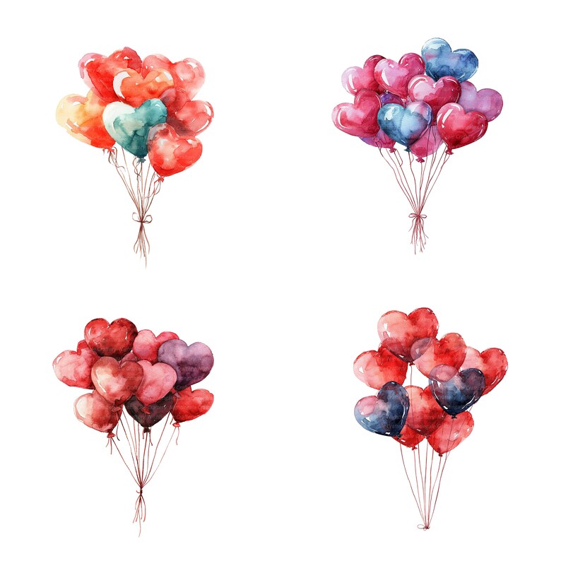 16 Valentine Day Balloons Clipart, Heart Shaped Balloons, Printable ...