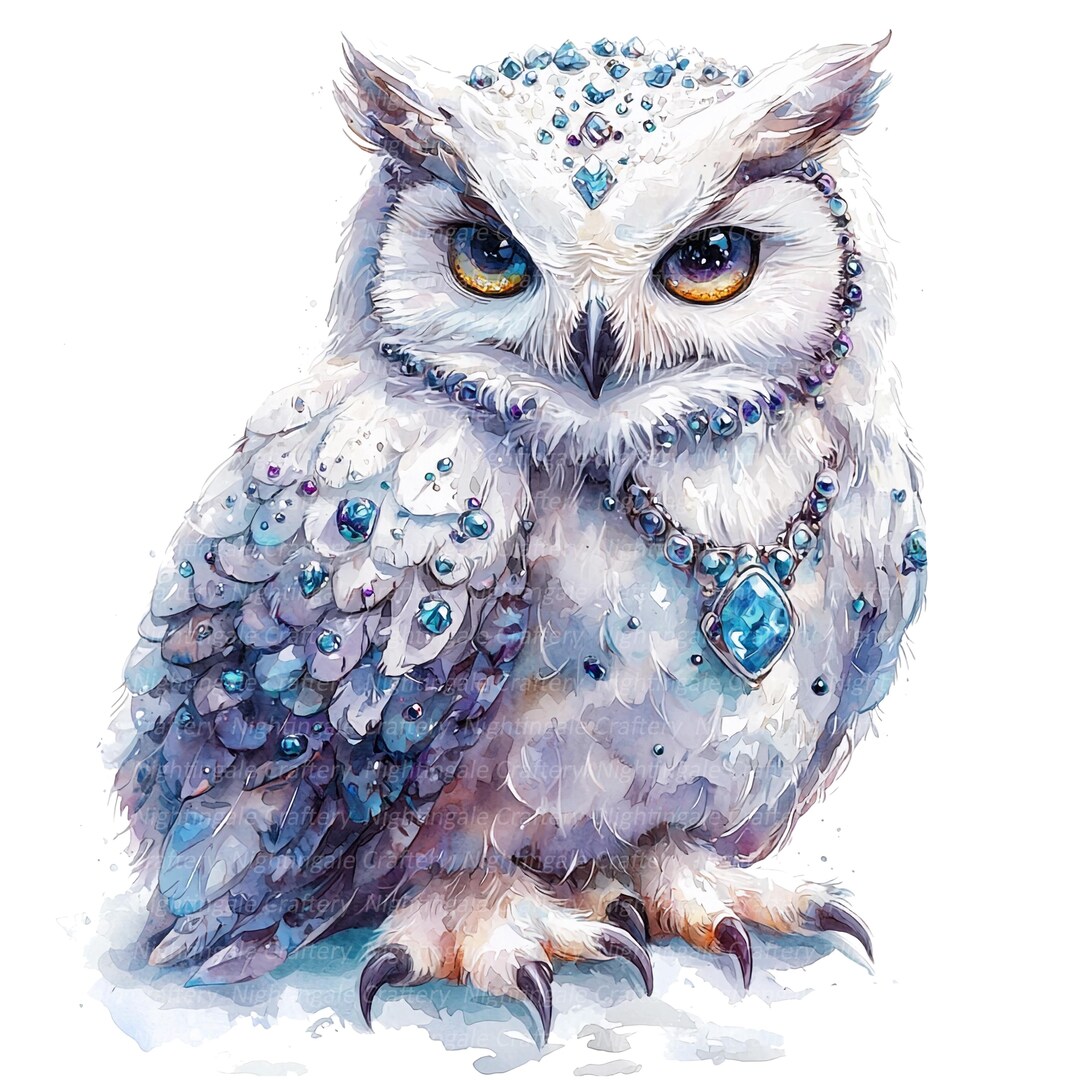10 Jeweled Polar Owl Clipart, Printable Owl, Printable Watercolor ...