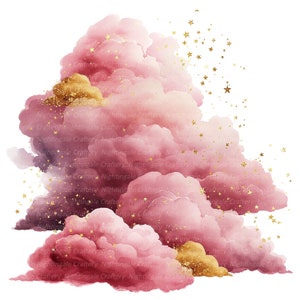 8 Pink Clouds Clipart, Magic Clouds Clipart, Printable Watercolor ...