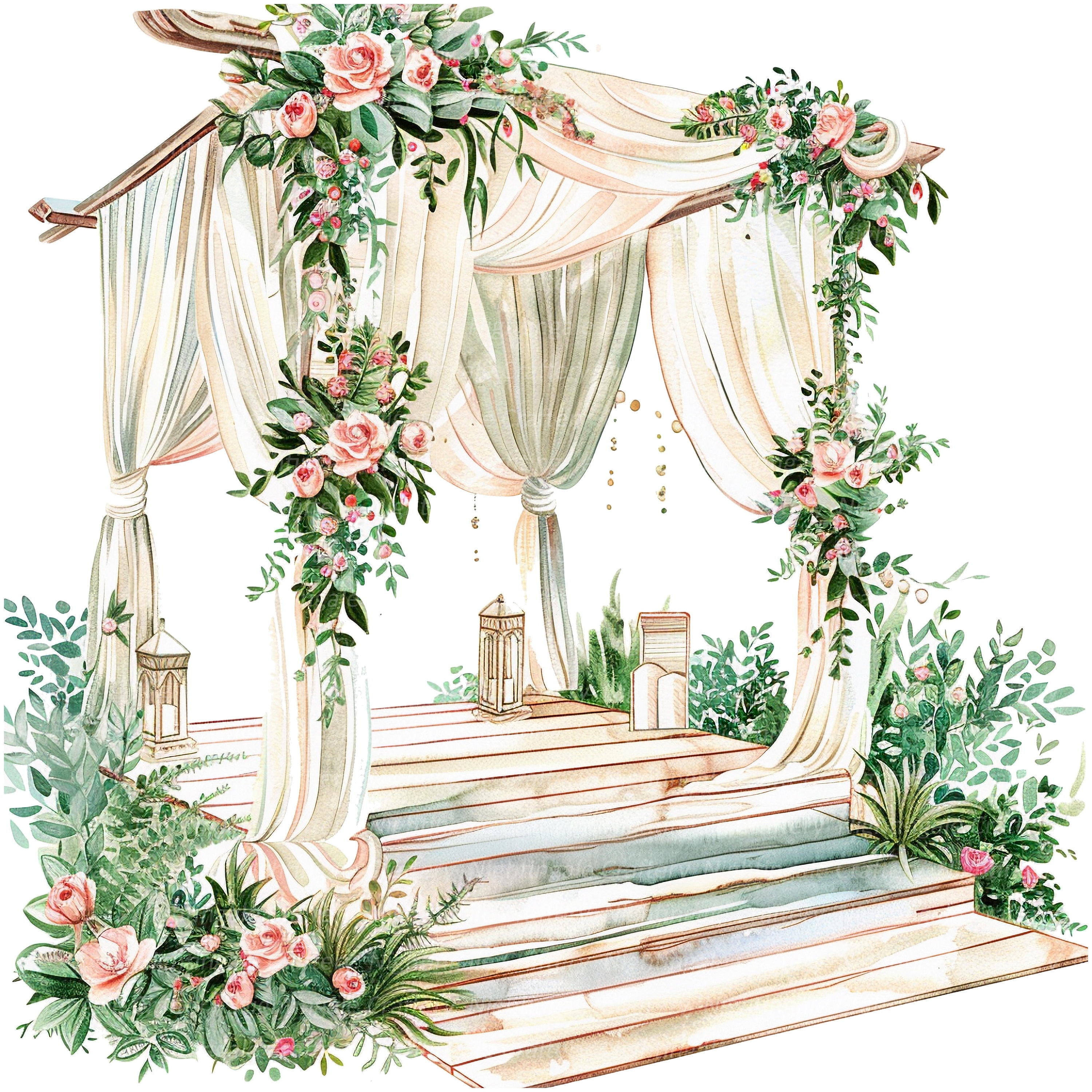 14 Wedding Altar Clipart, Wedding Invitation, Printable Watercolor ...