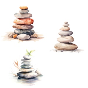 14 Zen Stones Clipart, Meditation Stones, Printable Watercolor Clipart ...