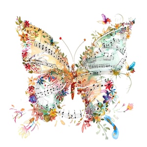 12 Butterfly Music Notes Clipart, Wall Print, Printable Watercolor ...