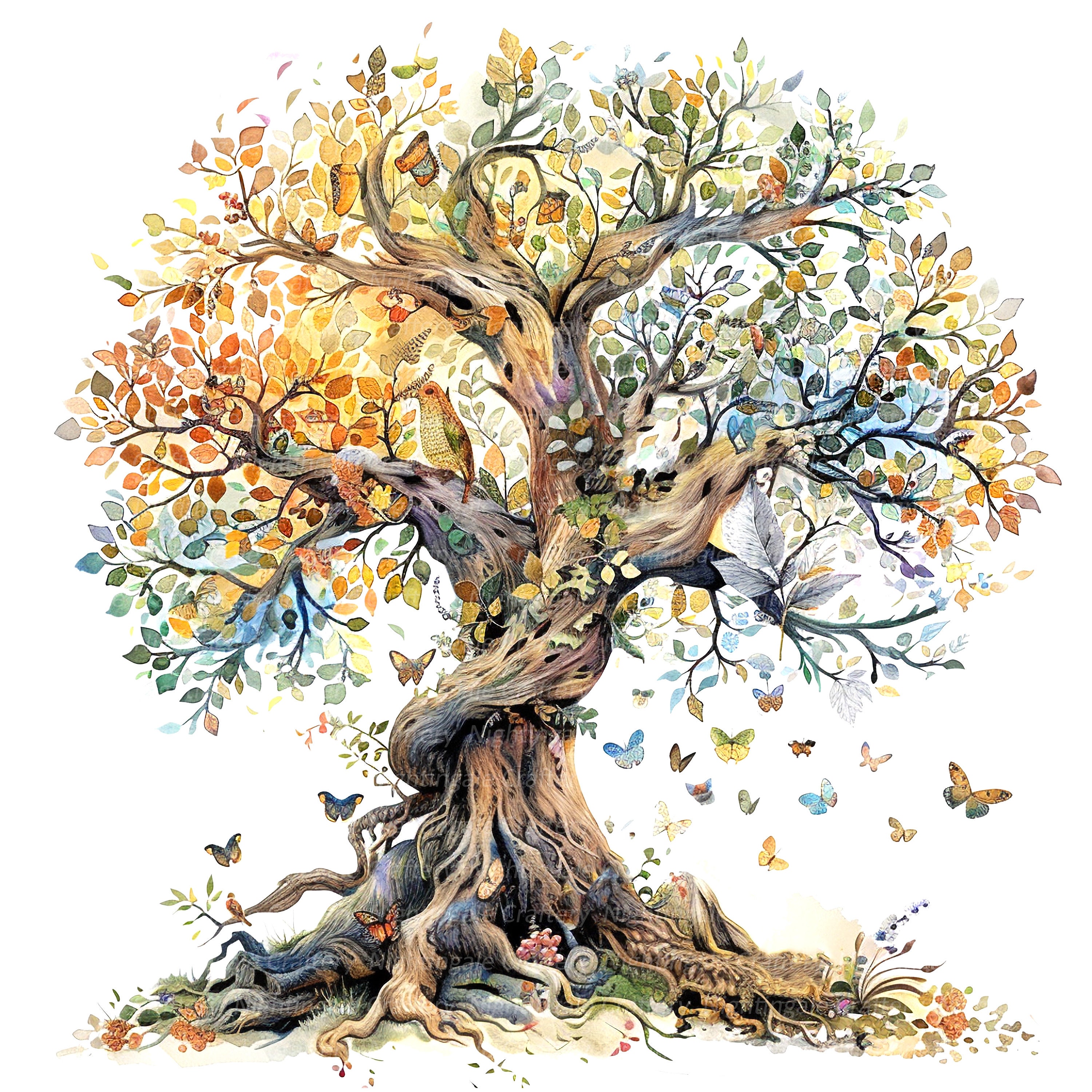 8 Mythical Tree Clipart, Floral Tree Print, Printable Watercolor ...