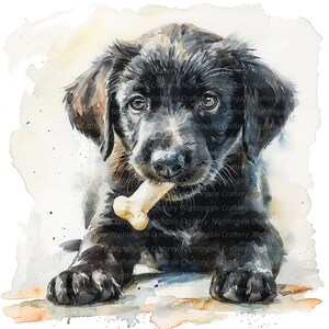 12 Puppy With Bone Clipart, Various Puppies, Printable Watercolor ...
