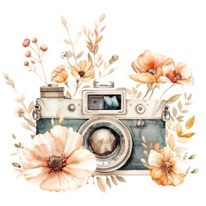 10 Vintage Floral Camera Clipart Set 2, Photo, Printable Watercolor ...