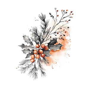 11 Christmas Decor, Boho Christmas Card, Printable Watercolor Clipart ...