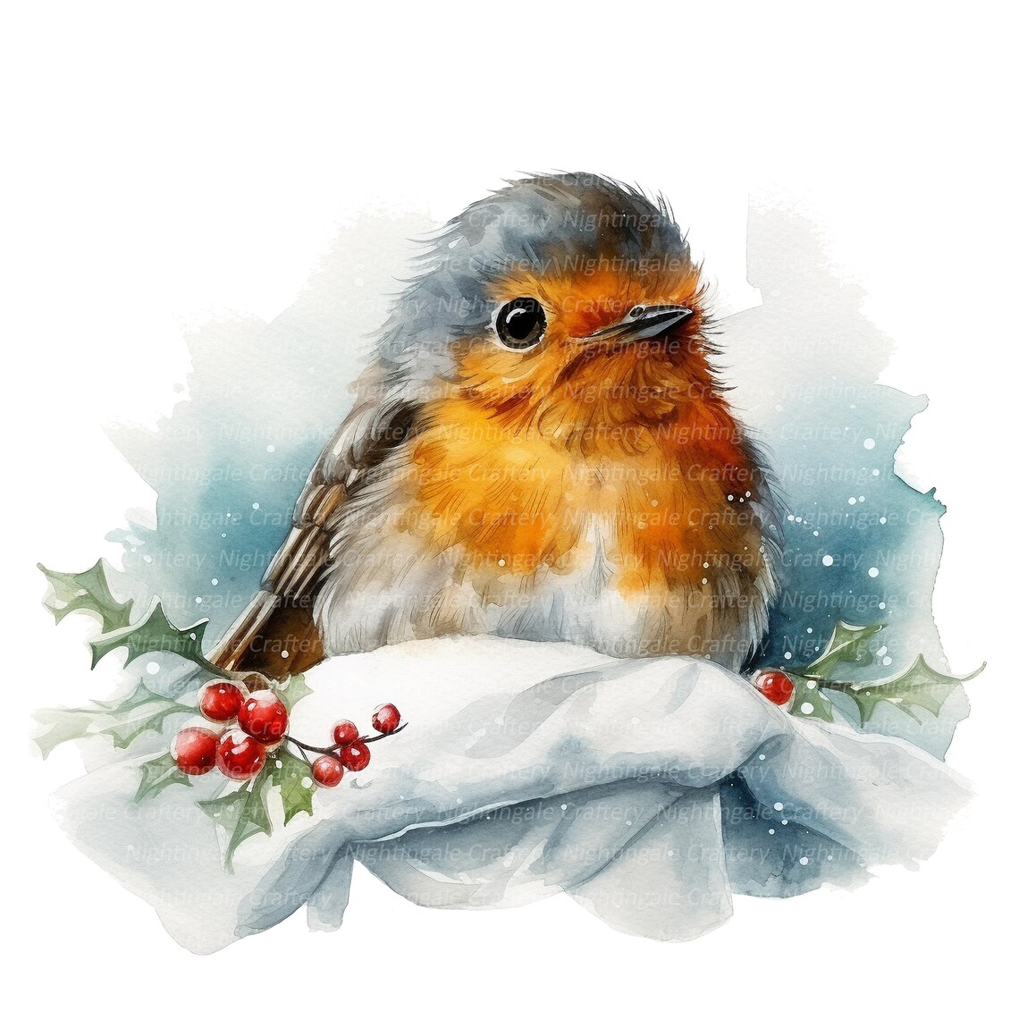 10 Robin Resting Clipart, Christmas Robin, Printable Watercolor Clipart ...