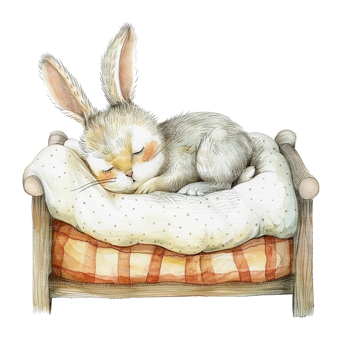 7 Bunny in Bed Clipart, Sleeping Bunny Clipart, Printable Watercolor ...
