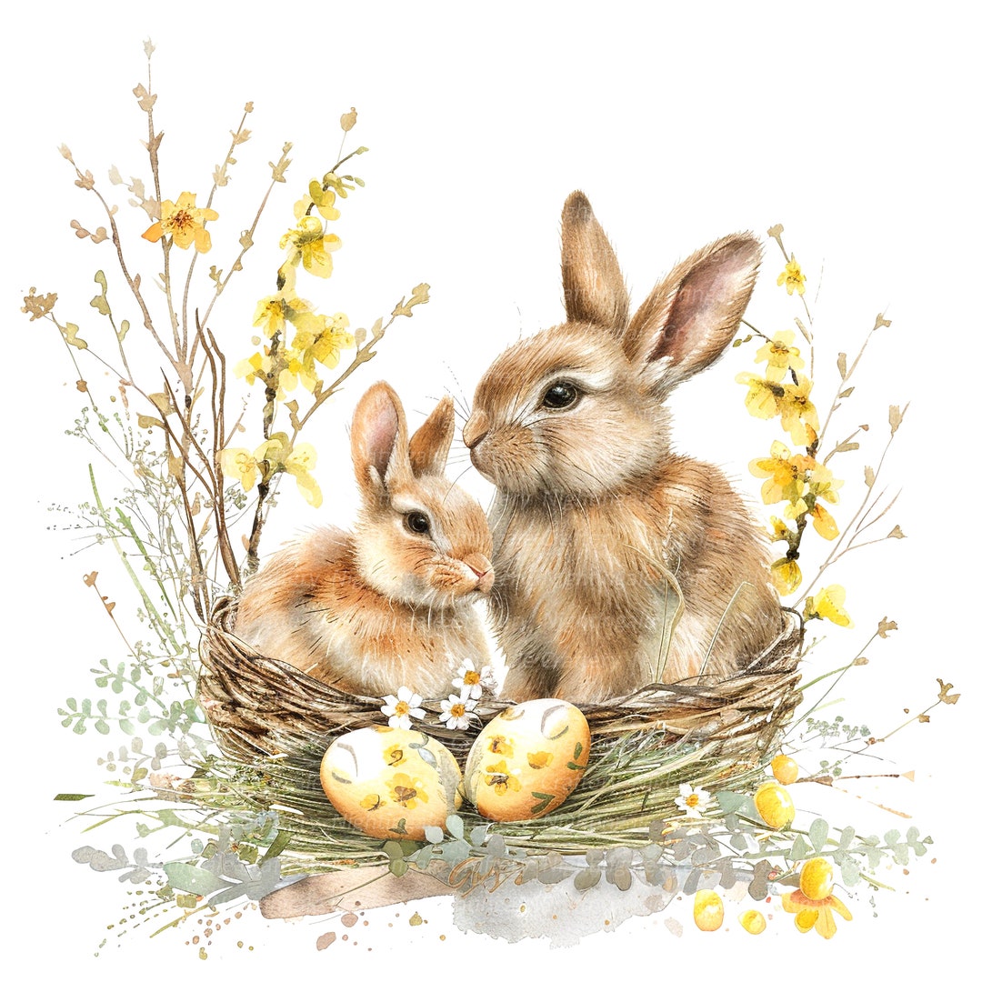 10 Easter Bunny Basket Clipart, Easter Clipart, Printable Watercolor ...