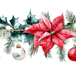 10 Christmas Garland Clipart, Seamless Border, Printable Watercolor ...