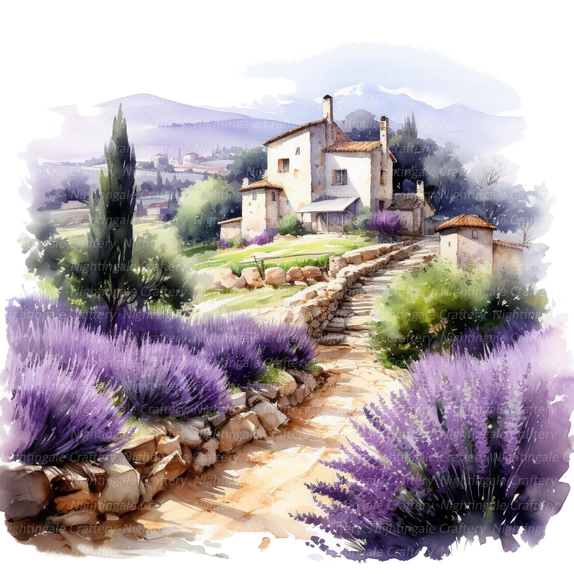 12 Provence France Landscape Clipart, Printable Watercolor Clipart ...