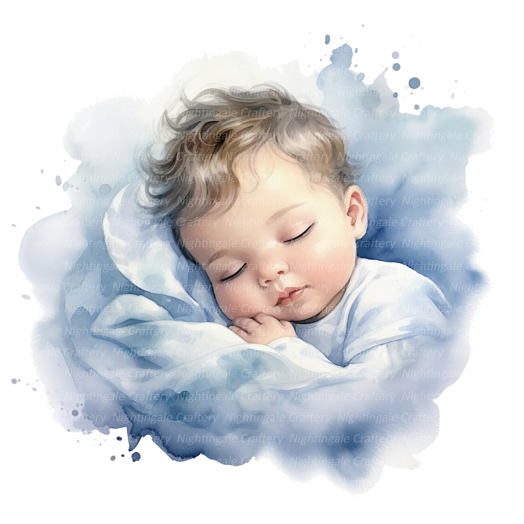12 Baby Sleeping Clipart, Nursery Print, Printable Watercolor Clipart ...