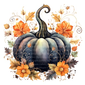 12 Dark Boho Pumpkin Clipart, Halloween, Printable Watercolor Clipart ...