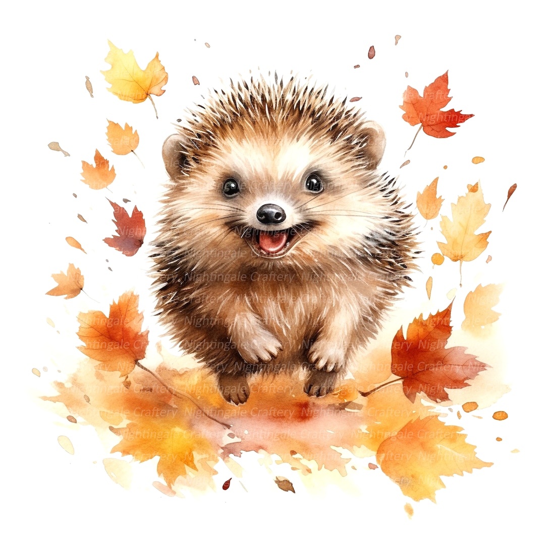10 glückliche Igel im Herbst Clipart, druckbare Aquarell Clipart ...