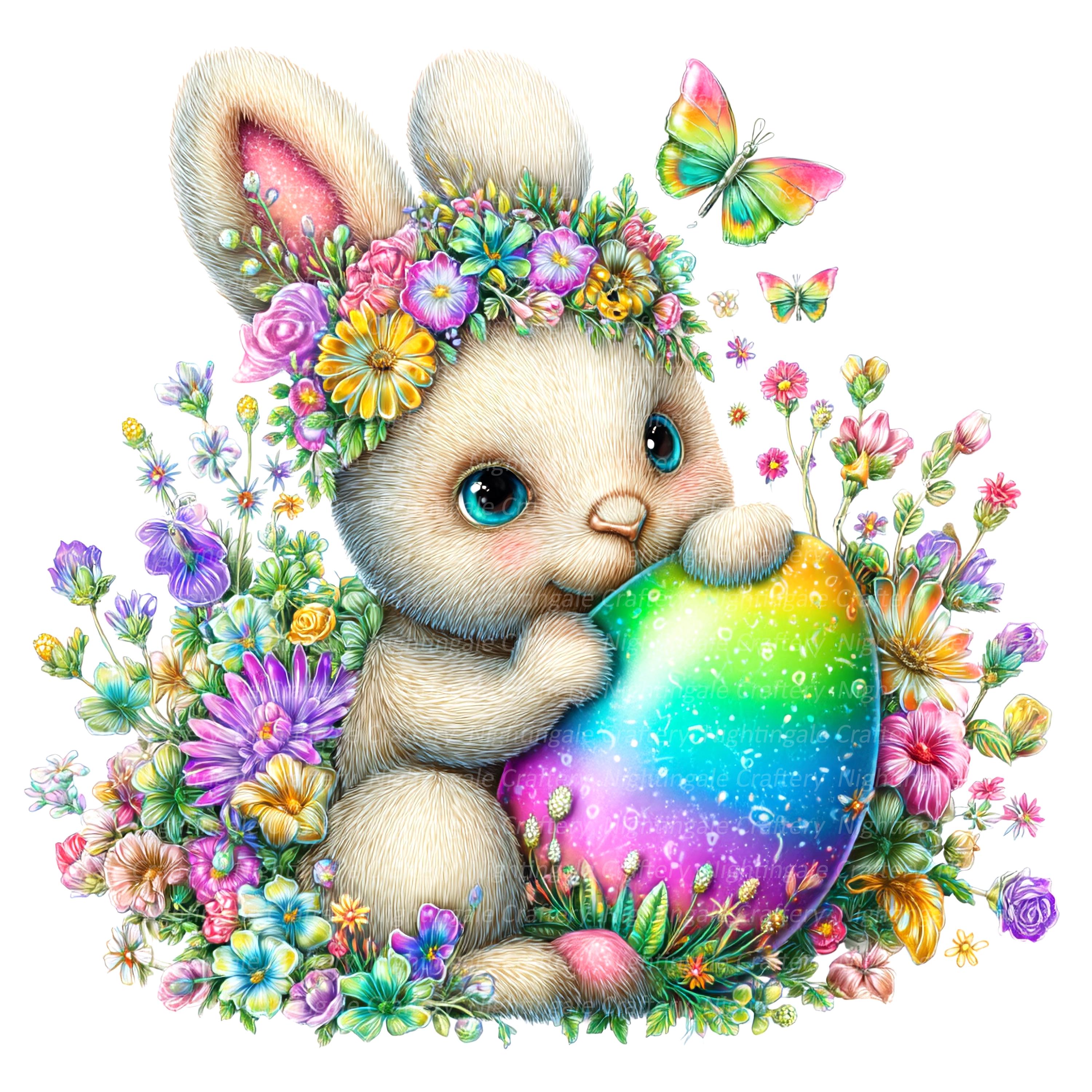10 Floral Bunny Clipart, Easter Clipart, Printable Illustration Clipart ...