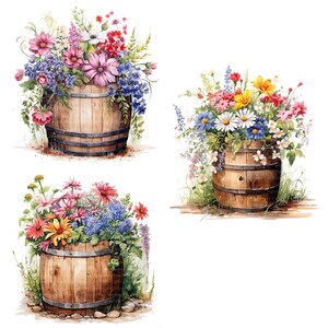 14 Floral Wooden Barrel Clipart, Floral Barrel, Printable Watercolor ...