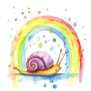 9 Snail and Rainbow Clipart, Nursery Rainbow, Printable Watercolor ...