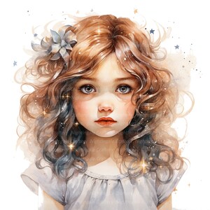 13 Girl Twinkle Clipart, Little Girl and Stars, Printable Watercolor ...