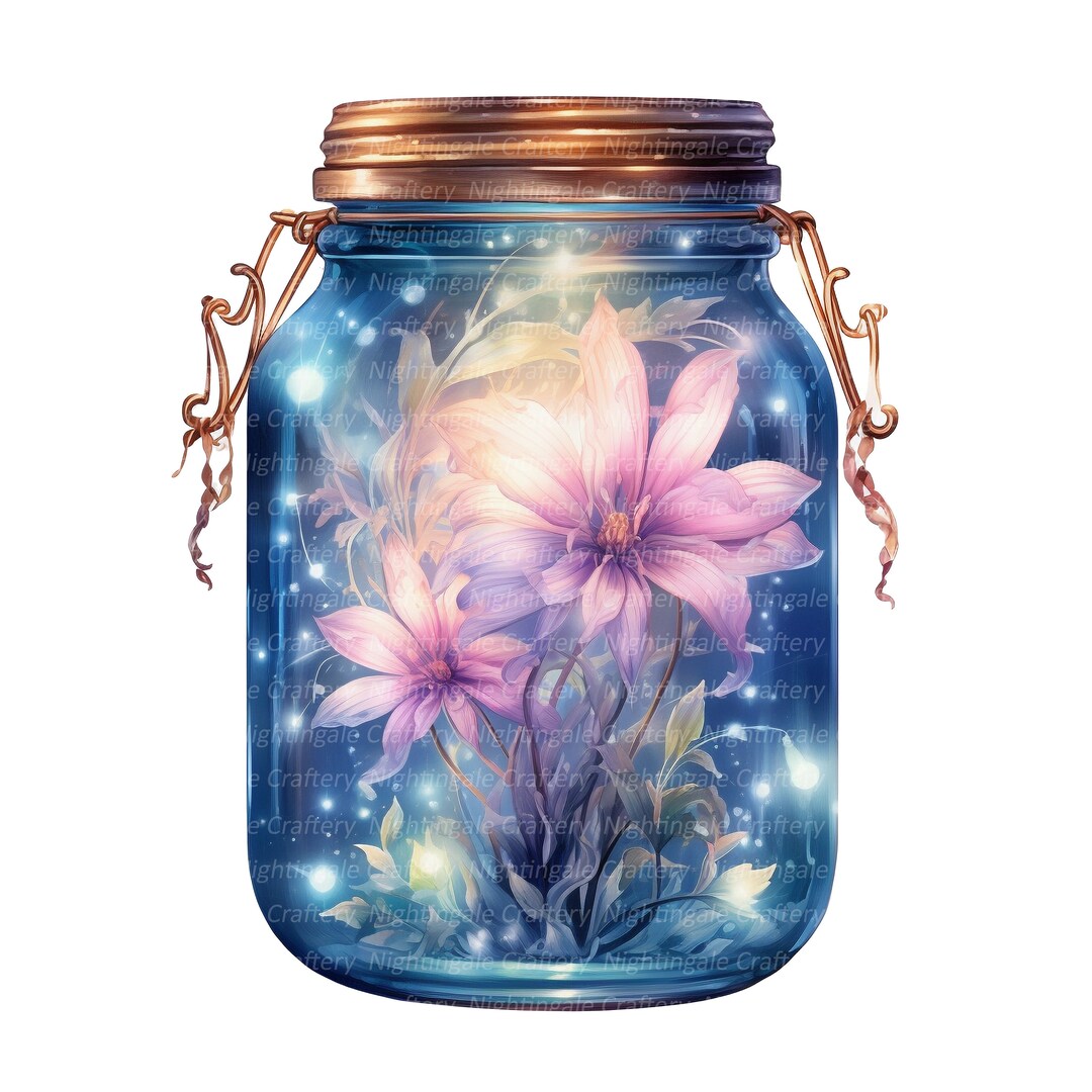 10 Enchanted Fairy Jar Clipart, Floral Jar, Printable Watercolor ...