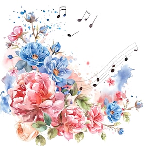 12 Floral Music Notes Clipart Set 2, Music Clipart, Printable ...