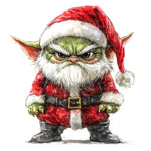 8 Christmas Goblin Clipart, Santa Goblin Grumpy, Printable Watercolor ...