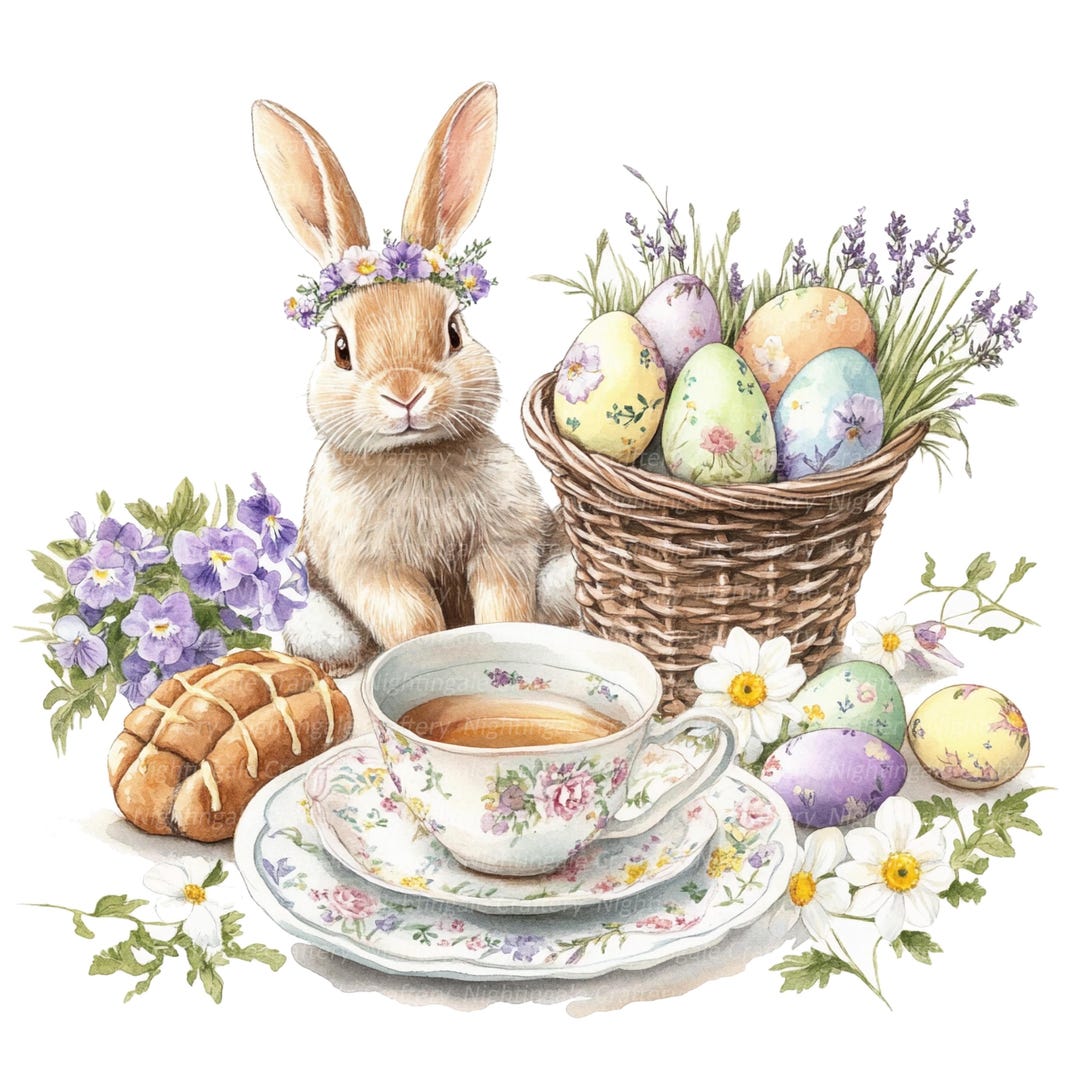 12 Easter Clipart, Spring Tea Party Clipart, Printable Watercolor ...