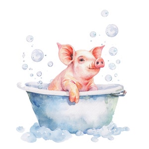 10 Piglet in Bathtub Clipart, Piglet Washing, Printable Watercolor ...
