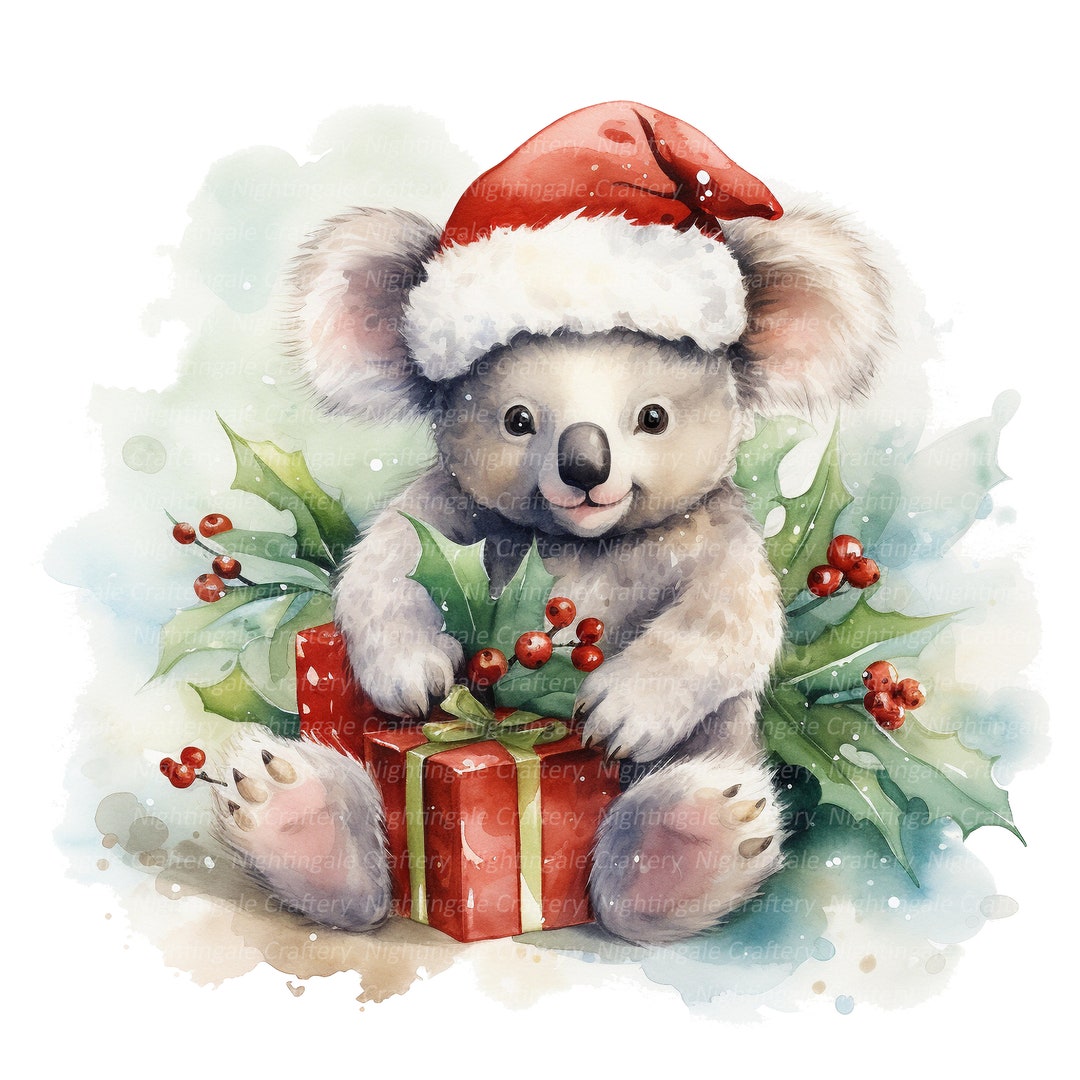 11 Christmas Koala Clipart, Koala Bear Clipart, Printable Watercolor ...