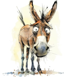 10 Cartoon Donkey Clipart, Grumpy Donkey, Printable Watercolor Clipart ...