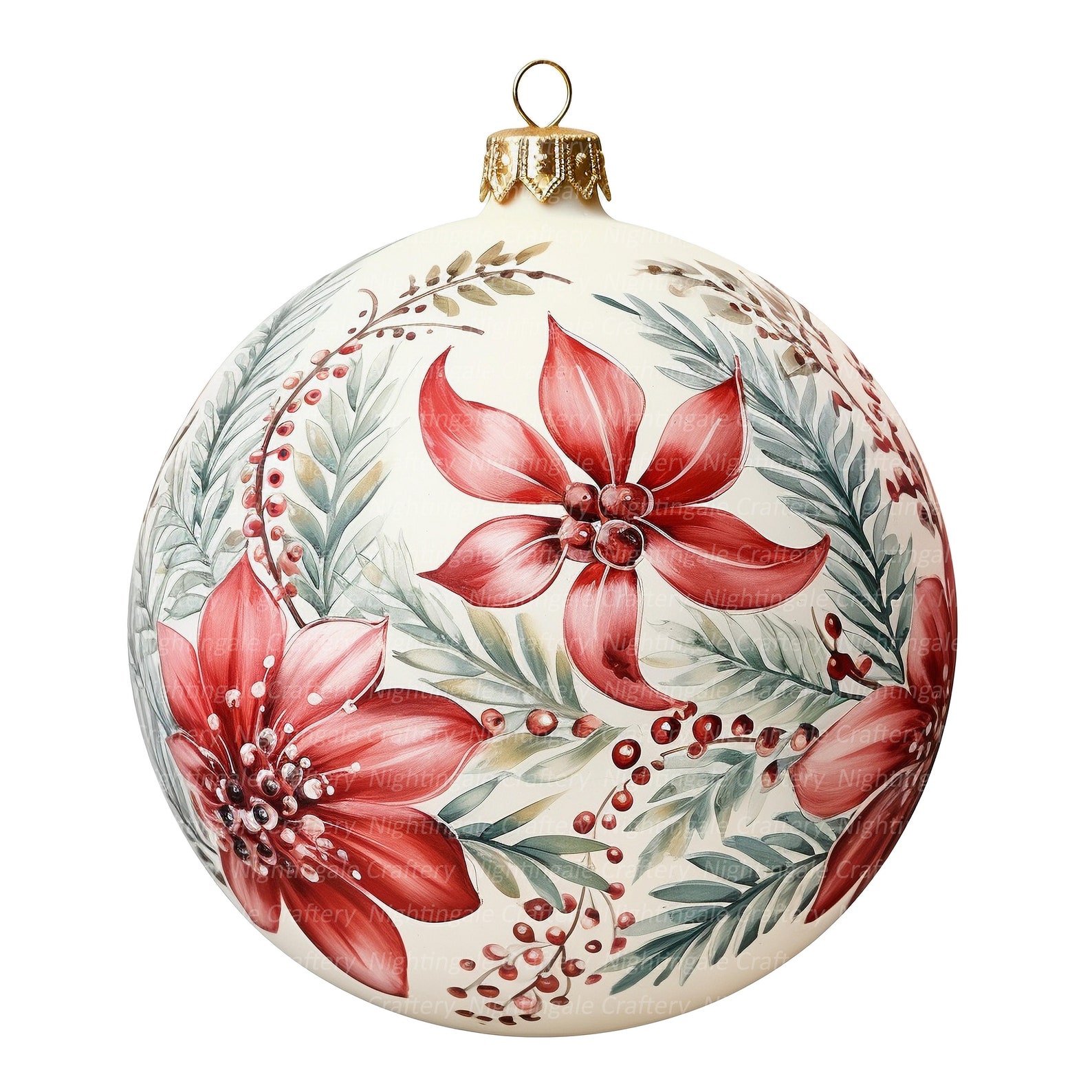 12 Red Vintage Bauble Clipart, Printable Watercolor Clipart, High ...