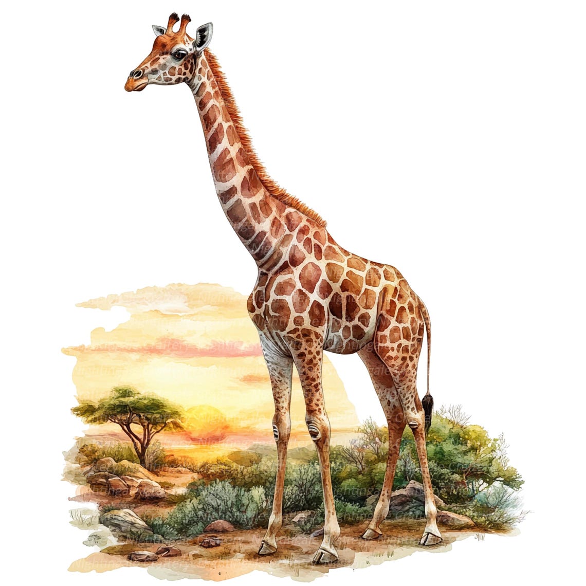 10 Giraffe Clipart, Watercolor Giraffe, Printable Watercolor Clipart ...