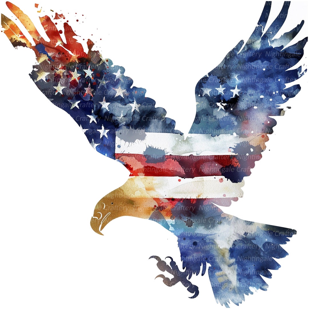 10 Patriotic Eagle, USA Flag Clipart, Eagle Clipart, Printable ...