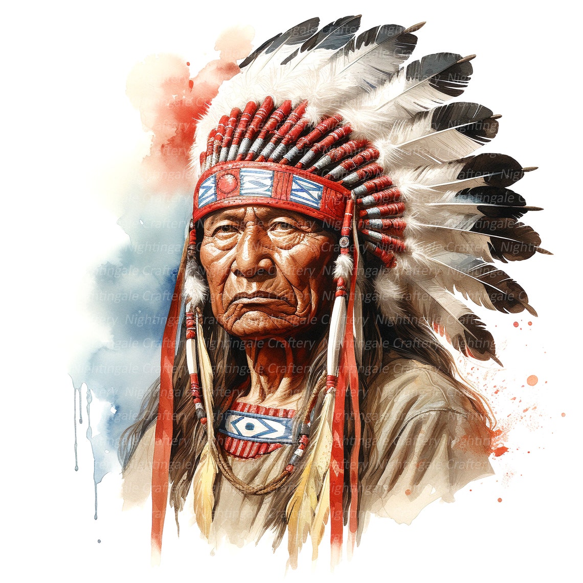 12 Native American Indian Chief Clipart, Printable Watercolor Clipart ...