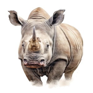 8 Rhino Clipart, Watercolor Rhinoceros, Printable Watercolor Clipart ...