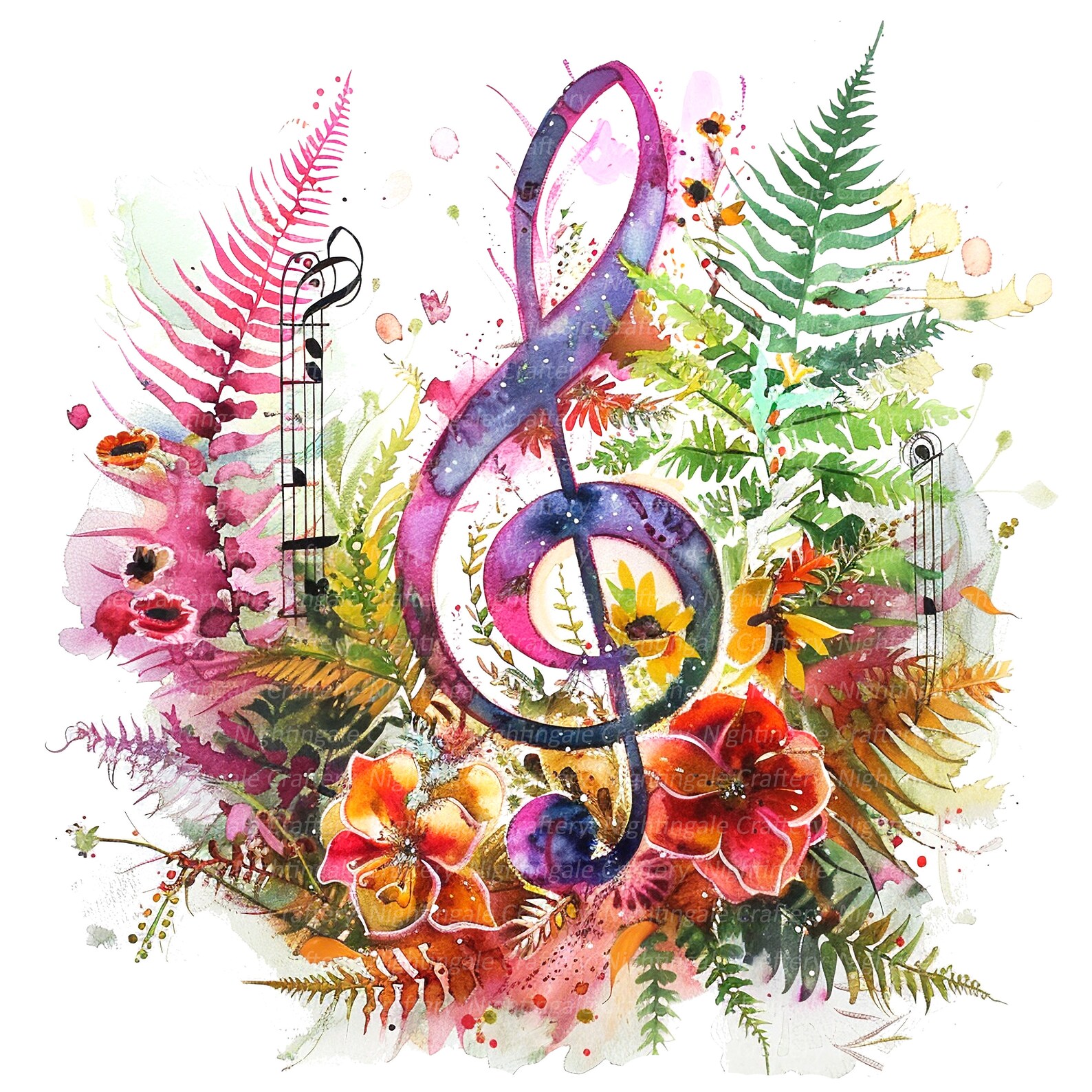 13 Floral Music Clef Clipart, Enchanted Music Clef, Printable ...