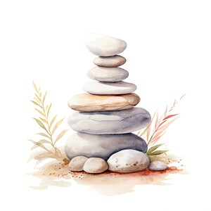 14 Zen Stones Clipart, Meditation Stones, Printable Watercolor Clipart ...