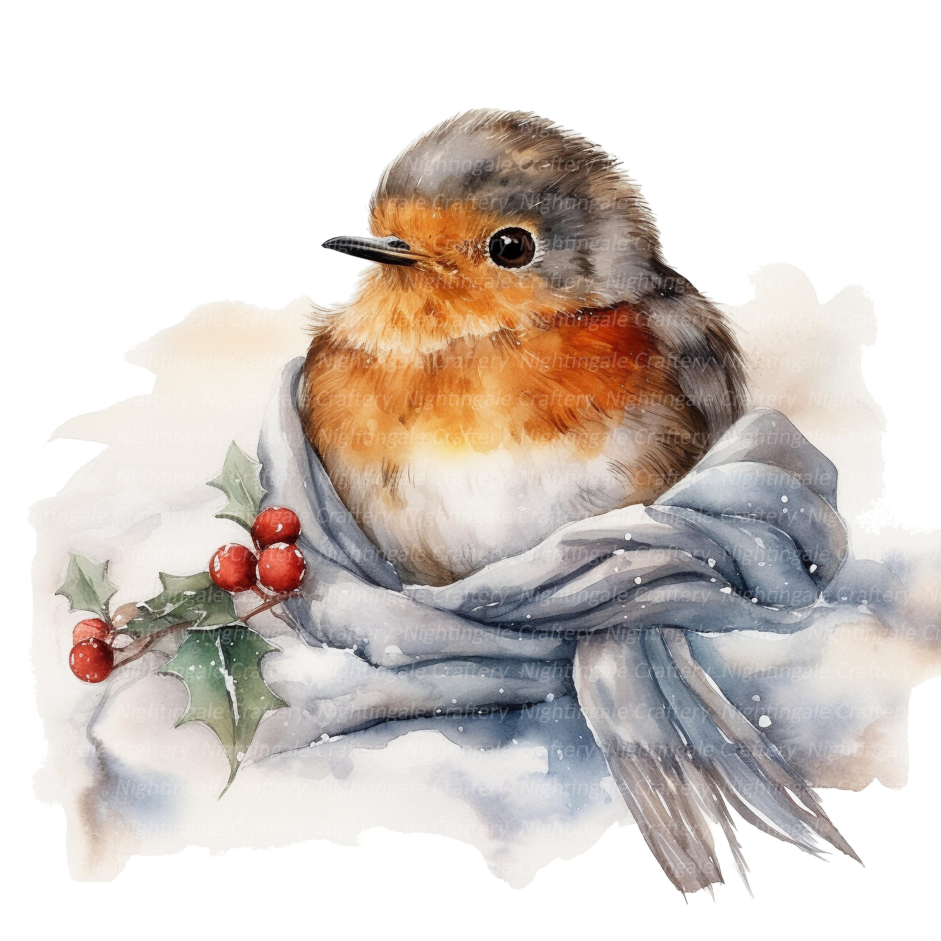 10 Robin Resting Clipart, Christmas Robin, Printable Watercolor Clipart ...