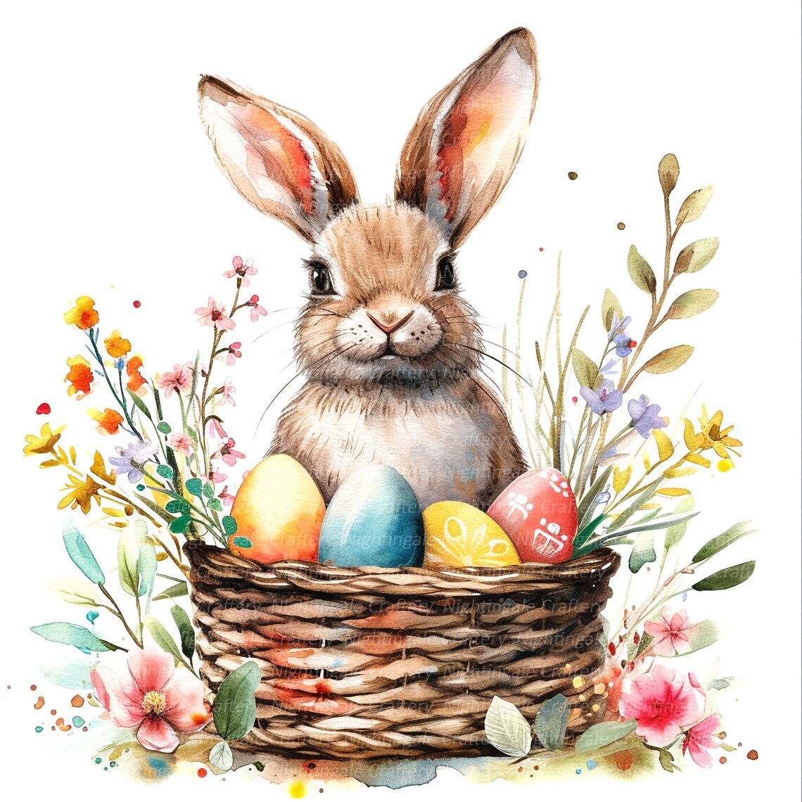 12 Easter Bunny Clipart Set 3, Easter Basket, Printable Watercolor ...