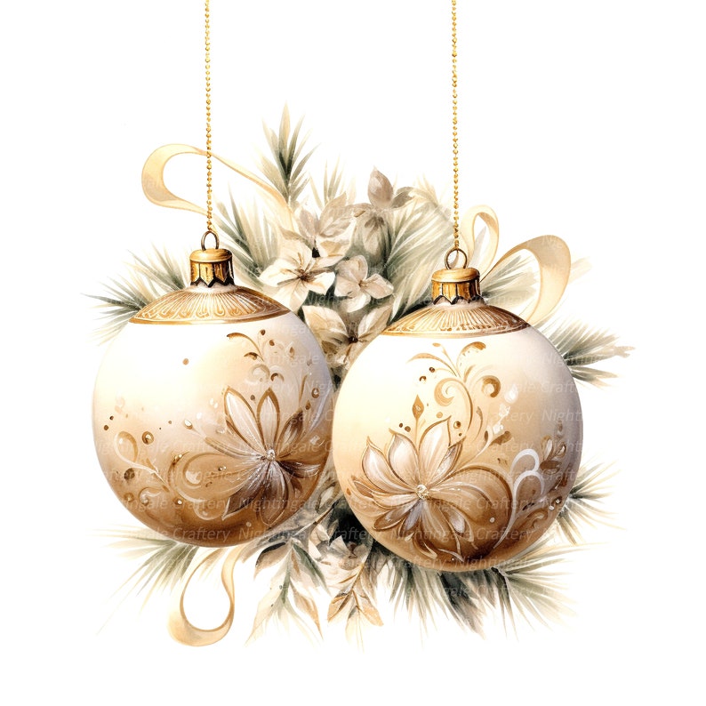 10 Golden Baubles Clipart, Christmas Bauble, Printable Watercolor ...