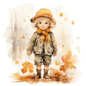 14 Little Boy in Autumn Clipart, Autumn Kid, Printable Watercolor ...