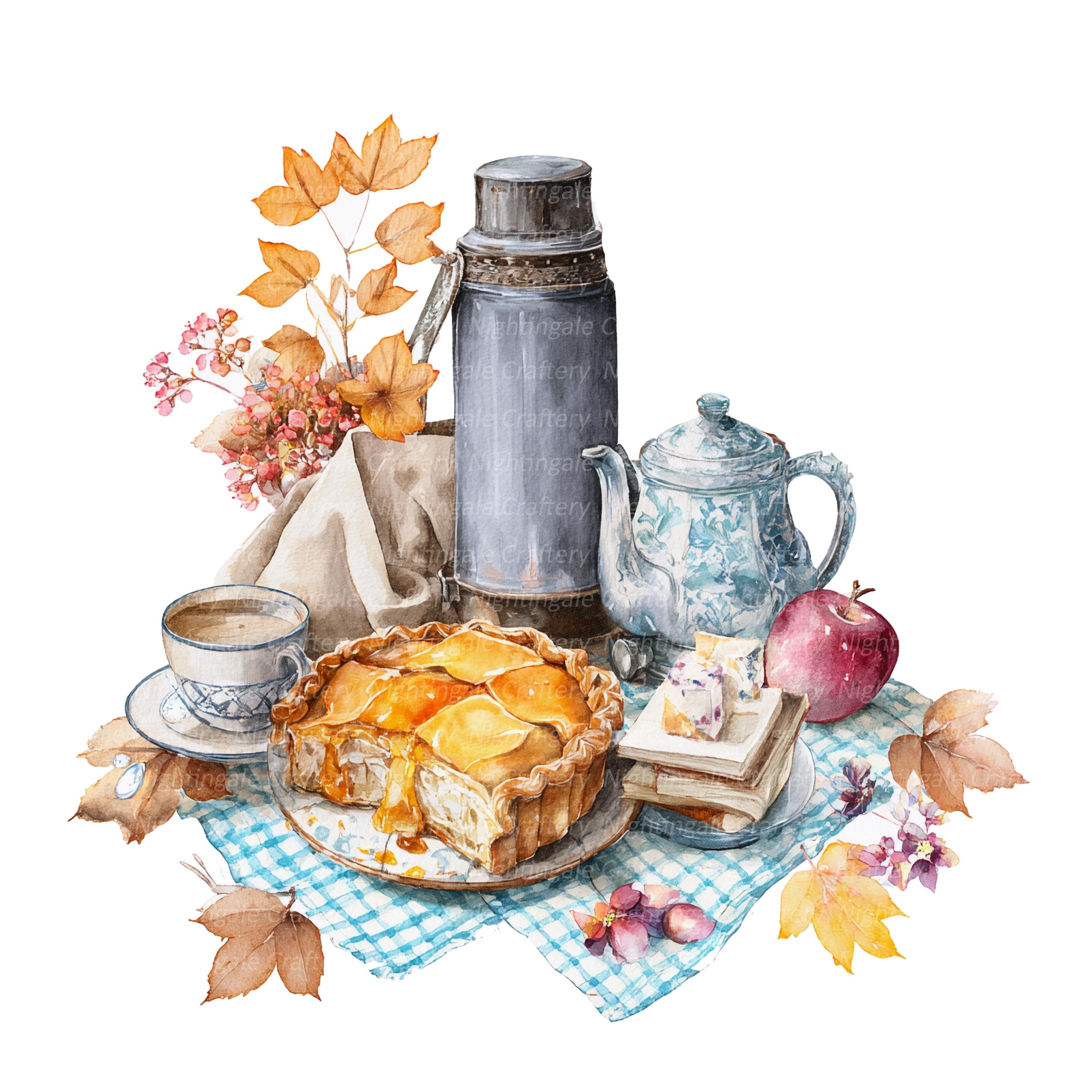 10 Autumn Picnic Clipart, Cozy Picnic Corner, Printable Watercolor ...