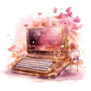 10 Pink Luxury Computer Clipart, PC Clipart, Printable Watercolor ...
