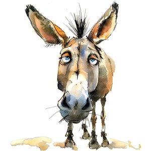 10 Cartoon Donkey Clipart, Grumpy Donkey, Printable Watercolor Clipart ...