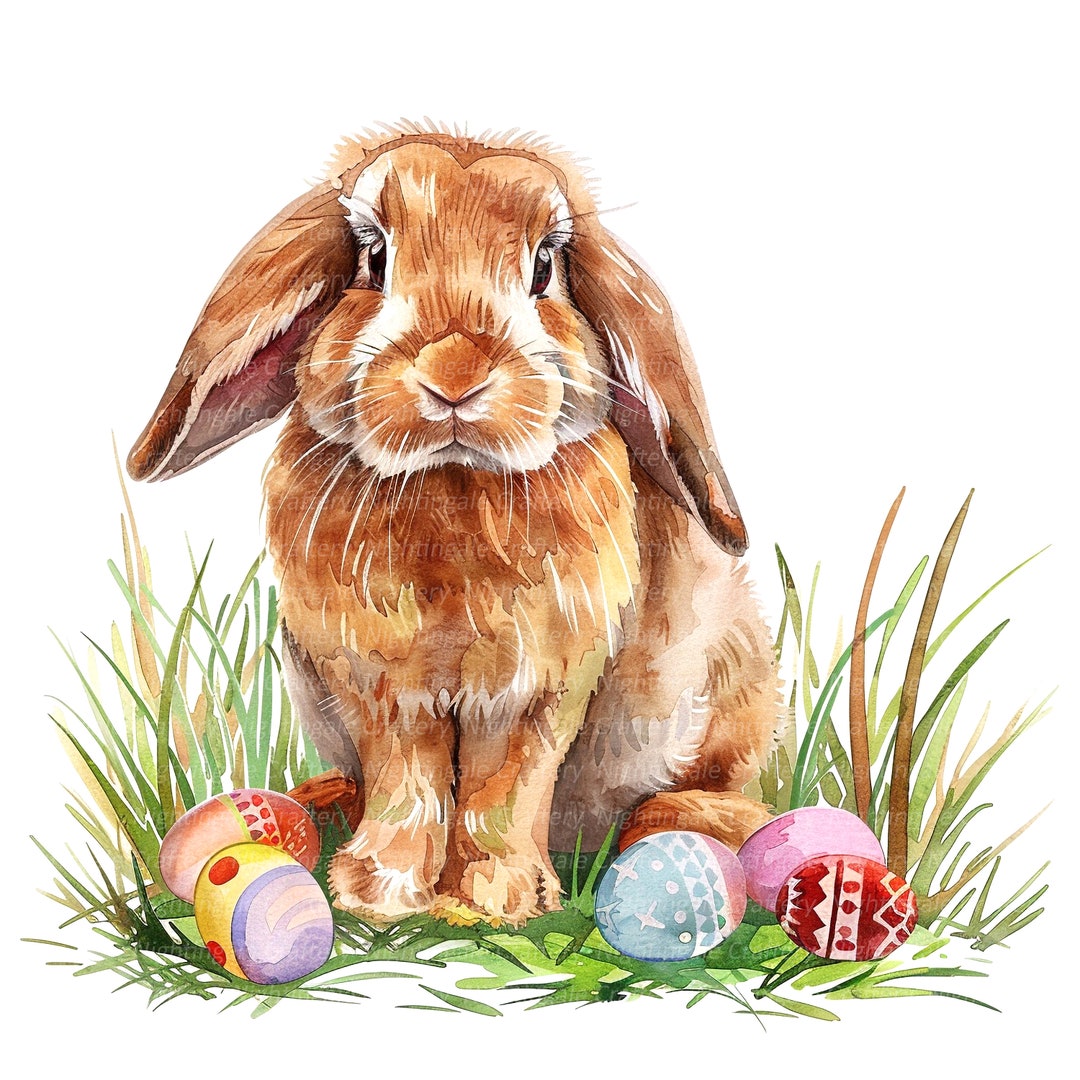 10 Easter Bunny Clipart Set 2, Rabbit Clipart, Printable Watercolor ...