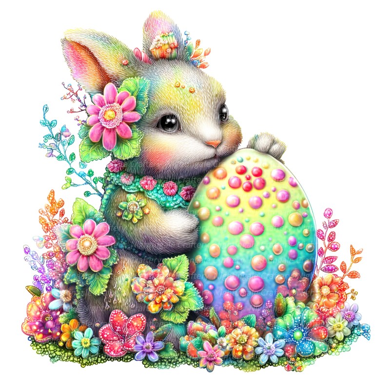 10 Floral Bunny Clipart, Easter Clipart, Printable Illustration Clipart ...