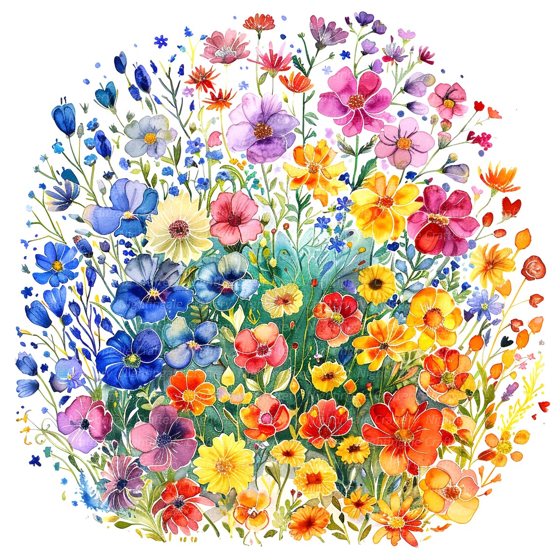 12 Floral Rainbow Clipart, Floral Wreath, Rainbow Clipart, Printable ...